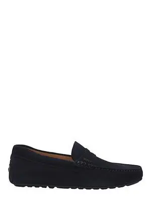 BOSS Penny-detail Suede Loafers - Dark Blue