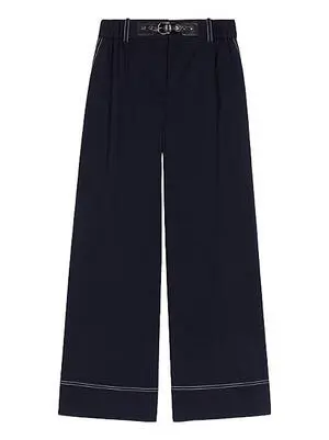 Maje Belted Wide-leg Trousers - Navy