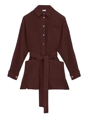 Loewe Pointed-collar Belted Silk Blouse - Burgundy