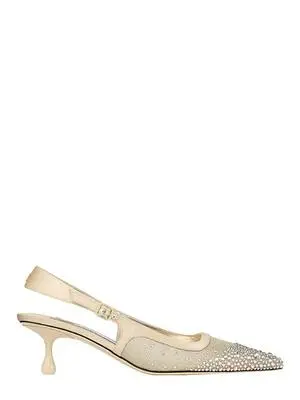 JIMMY CHOO Amel 50 Slingback Mesh Heeled Courts - Light Soft Gold