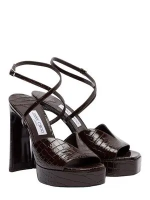 JIMMY CHOO Karli 125 Croc-effect Platform Sandals - Brown