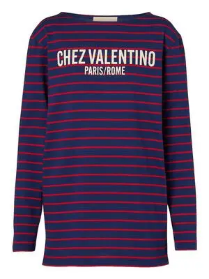 Valentino Garavani Chez Striped Cotton Jersey Top - Blue