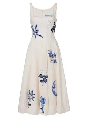 Agua Bendita Frontera Wild Embroidered Linen Midi Dress - White