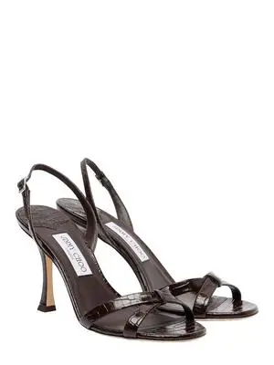 JIMMY CHOO Elsy 90 Croc-effect Leather Sandals - Brown