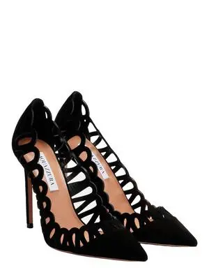 AQUAZZURA Peep 105 Scalloped Leather Pumps - Black