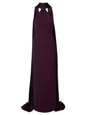 Solace London Ophelia Cape-detail Halterneck Gown - Burgundy