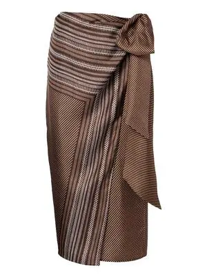 Max Mara Edro Striped Silk Wrap Skirt - Brown