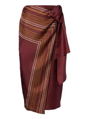 Max Mara Edro Striped Silk Wrap Skirt - Red