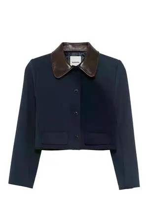 Sandro Cropped Jacket With Contrasting Collar - Blue