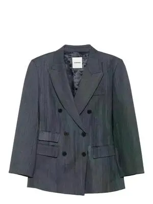 Sandro Double-breasted Striped Blazer - Blue