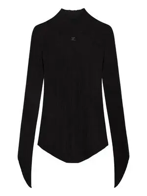 COURREGES Knitted Mock Neck Top - Black