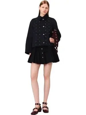 Maje Cotton Cropped Jacket With Velvet Collar - Navy