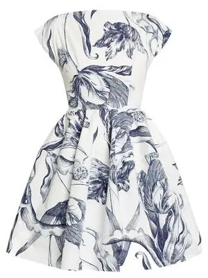 Erdem Printed Cotton Mini Dress - Blue