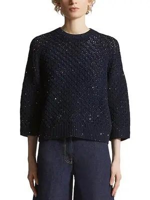 Peserico Sequin Embellished Three Quarter Sleeve Sweater - Ink