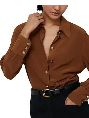 REISS Gianna Silk Shirt - Tan Brown
