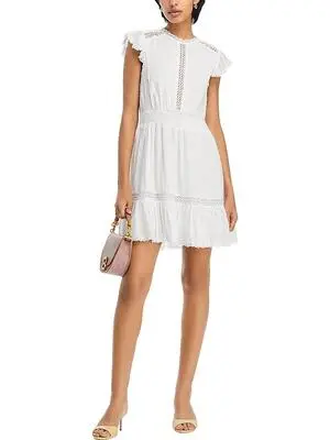 Aqua Lace Inset Flutter Mini Dress White