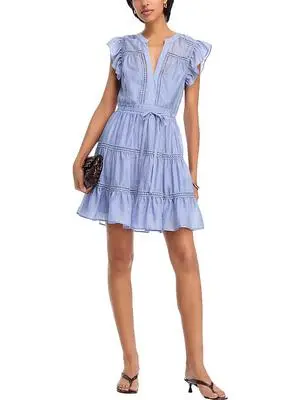 Aqua Ric Rac Flutter Sleeve Mini Dress - Slate Blue