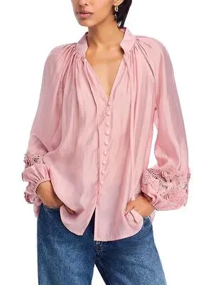 Aqua Lace Trim Blouse - Blush