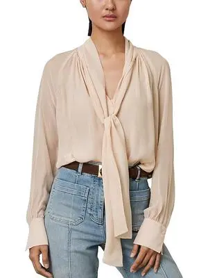 REISS Tina Tie Neck Blouse - Pale Pink