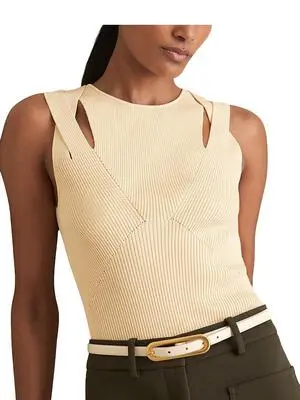 REISS Rhylee Knit Cutout Top - Cream