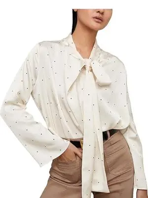 REISS Rina Tie Neck Polka Dot Blouse - Ivory
