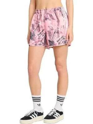 Adidas Originals Leaf Camo Print Satin Shorts - Clear Pink / White