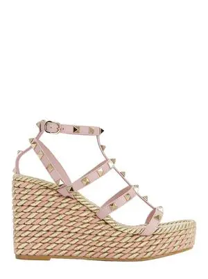 Valentino Garavani Rockstud Torchon Espadrille Wedge Water Rose