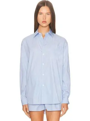 SPORTY & RICH Oversized Button-down Top - Light Blue Striped