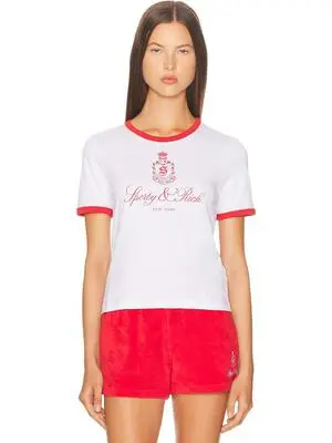 SPORTY & RICH Vendome Ringer Tee - White & Fire Red