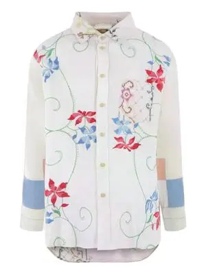 BY WALID Floral-embroidery Linen Shirt
