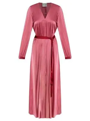 FORTE_FORTE Silk-blend V-neck Maxi Dress - Pink