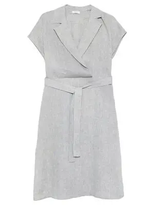 Peserico Wrap-neck Belted Midi Dress - Grey