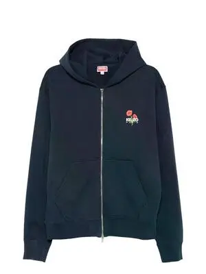 Kenzo Floral-embroidered Zip-up Hoodie - Blue