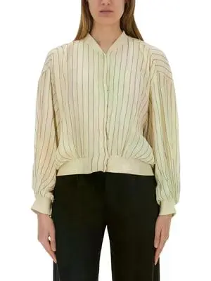 ALYSI Pinstripe Balloon-Sleeve Jacket Neutrals