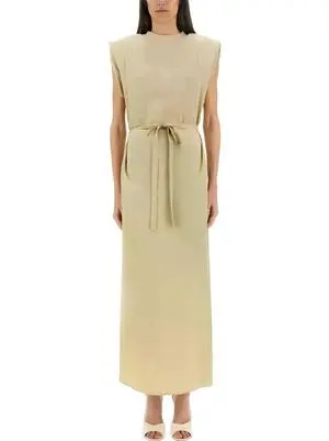 ALYSI Padded-shoulder Belted Maxi Dress - Neutrals