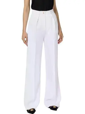 Elisabetta Franchi Pleated Trousers With Gold-button Detail - White