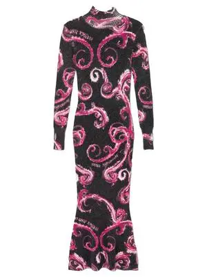 Versace Swirl-print High-neck Midi Dress - Black