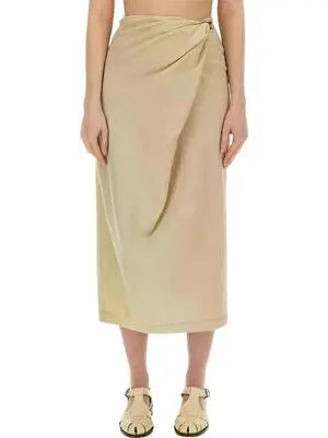 ALYSI Wrap-Effect Midi Skirt Neutrals
