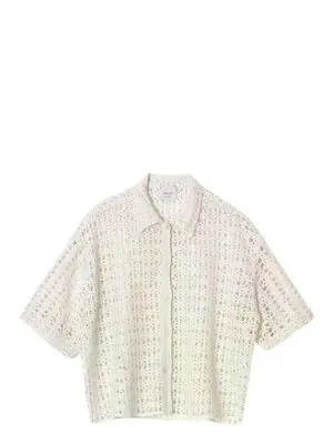 ALYSI Collared Crochet Shirt