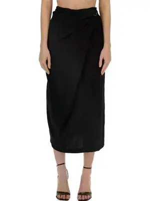 ALYSI Draped Knot-Detail Midi Skirt Black