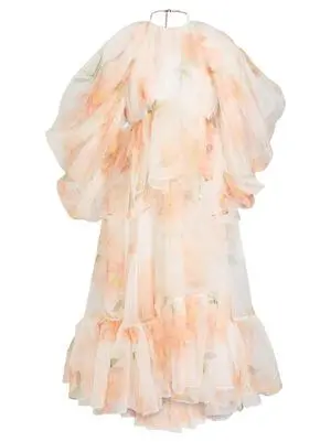 Zimmermann Coldsoulder Ruffled Floral-print Silk-organza Maxi Dress - Ivory
