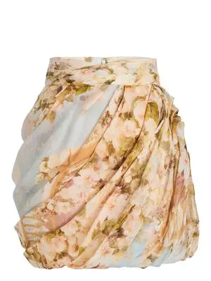 Zimmermann Draped Floral-print Mini Skirt - Beige