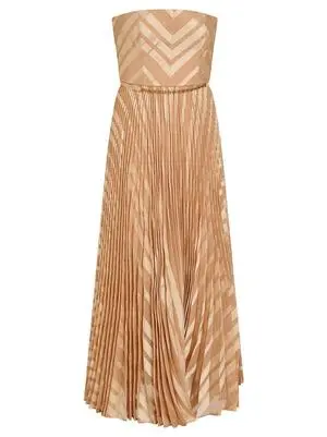 Zimmermann Strapless Pleated Jacquard Midi Dress - Sand