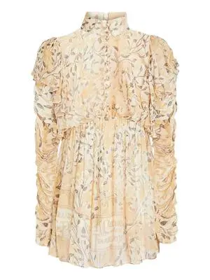 Zimmermann Ruched Printed Crepon Blouse - Cream