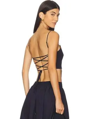 Susana Monaco Poplin Lace Up String Top - Midnight
