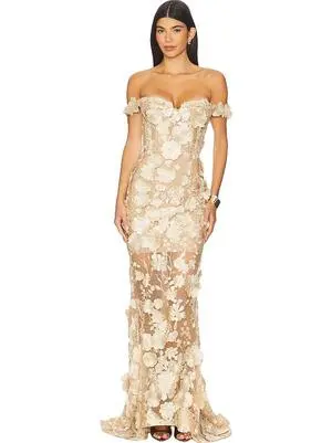 BRONX AND BRONCO Jasmine Off The Shoulder Gown - Gold