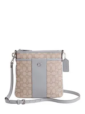 COACH® Restored Kitt Messenger Crossbody Bag In Signature Jacquard - Silver/stone/grey Blue