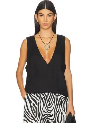 AEXAE Linen V-neck Top - Black
