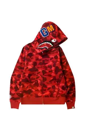 A BATHING APE Camo Shark Zip-up Hoodie - Red