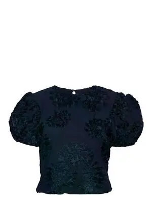 Remain Birger Christensen Floral-embellished Puff-sleeve Top - Blue